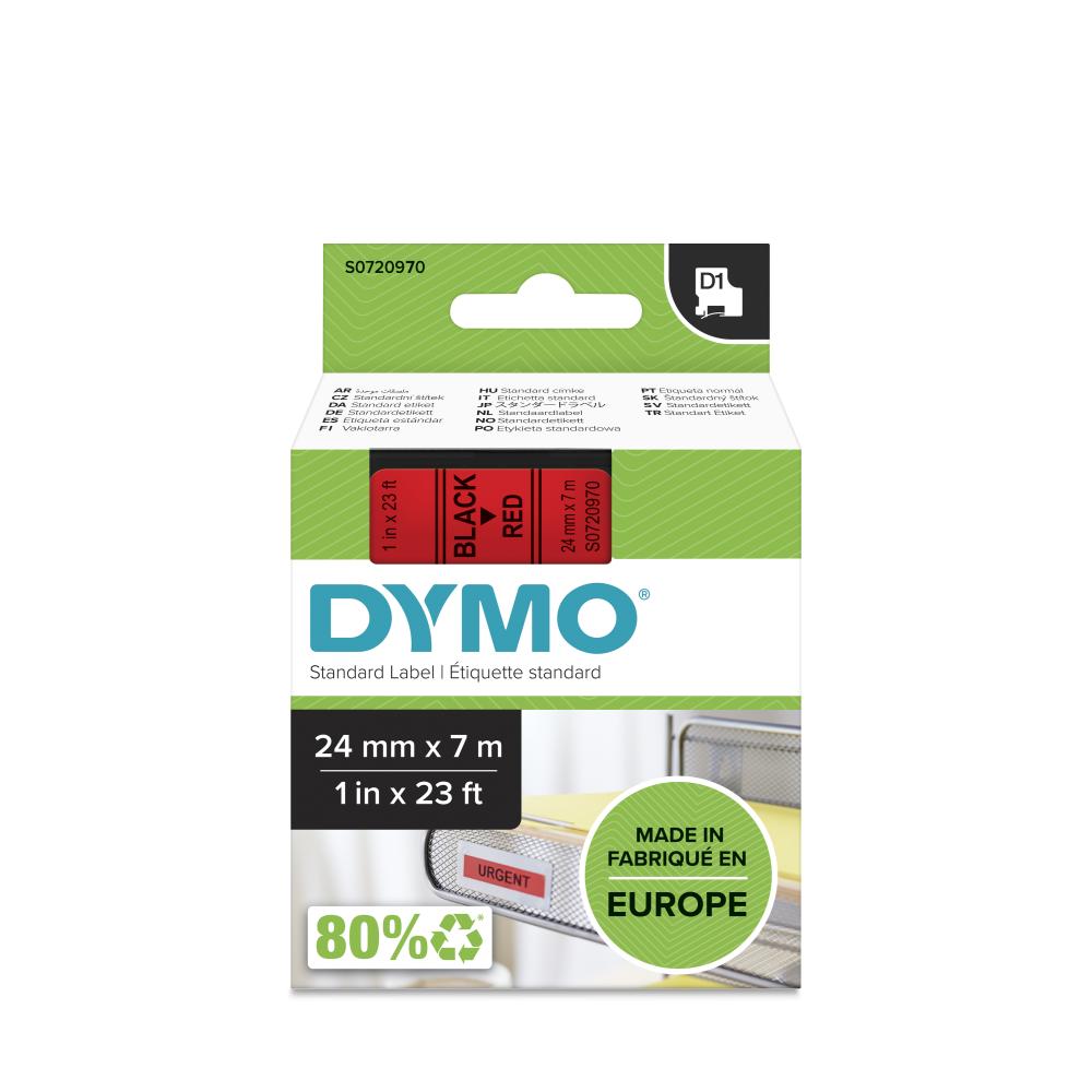 Dymo 53717 D1 Labels - 24mm Black On Red tape - Best UK Prices
